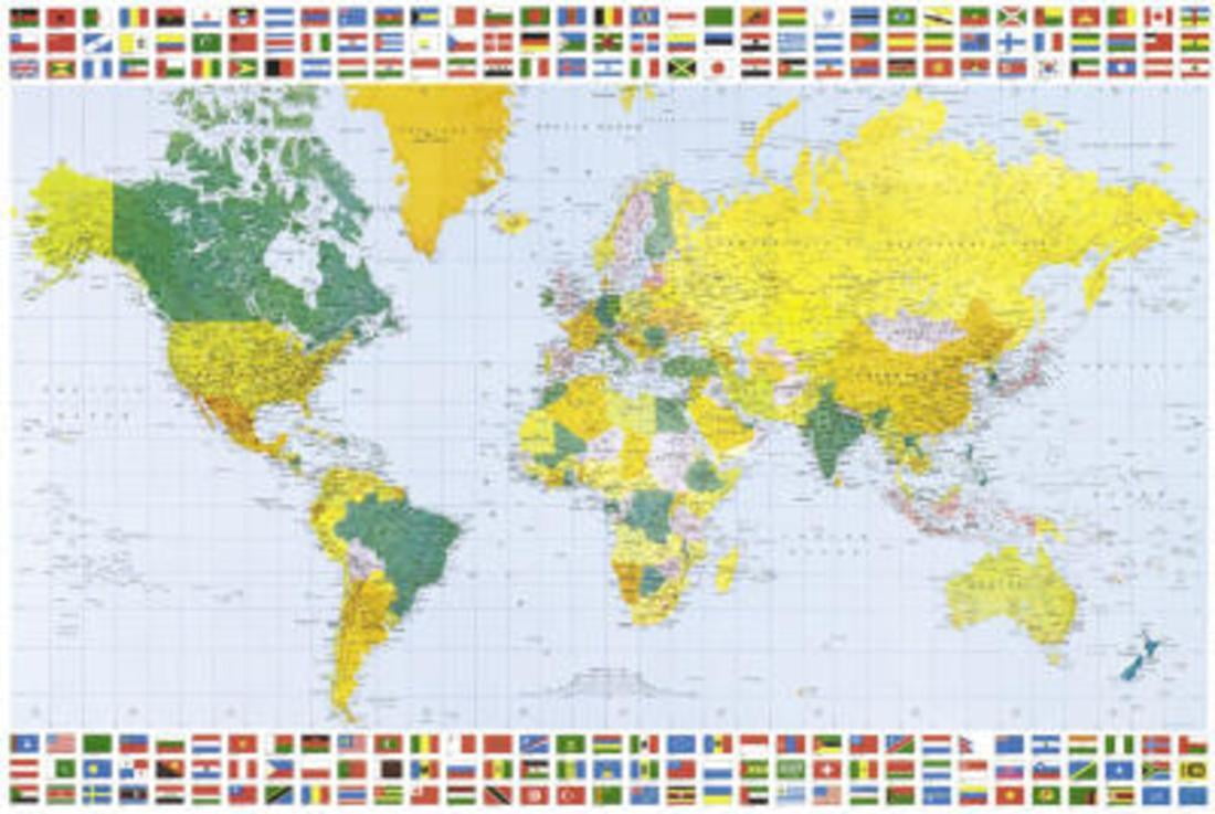 Map of the World (With Flags) Art Poster Print Poster - 36x24 - Walmart.com