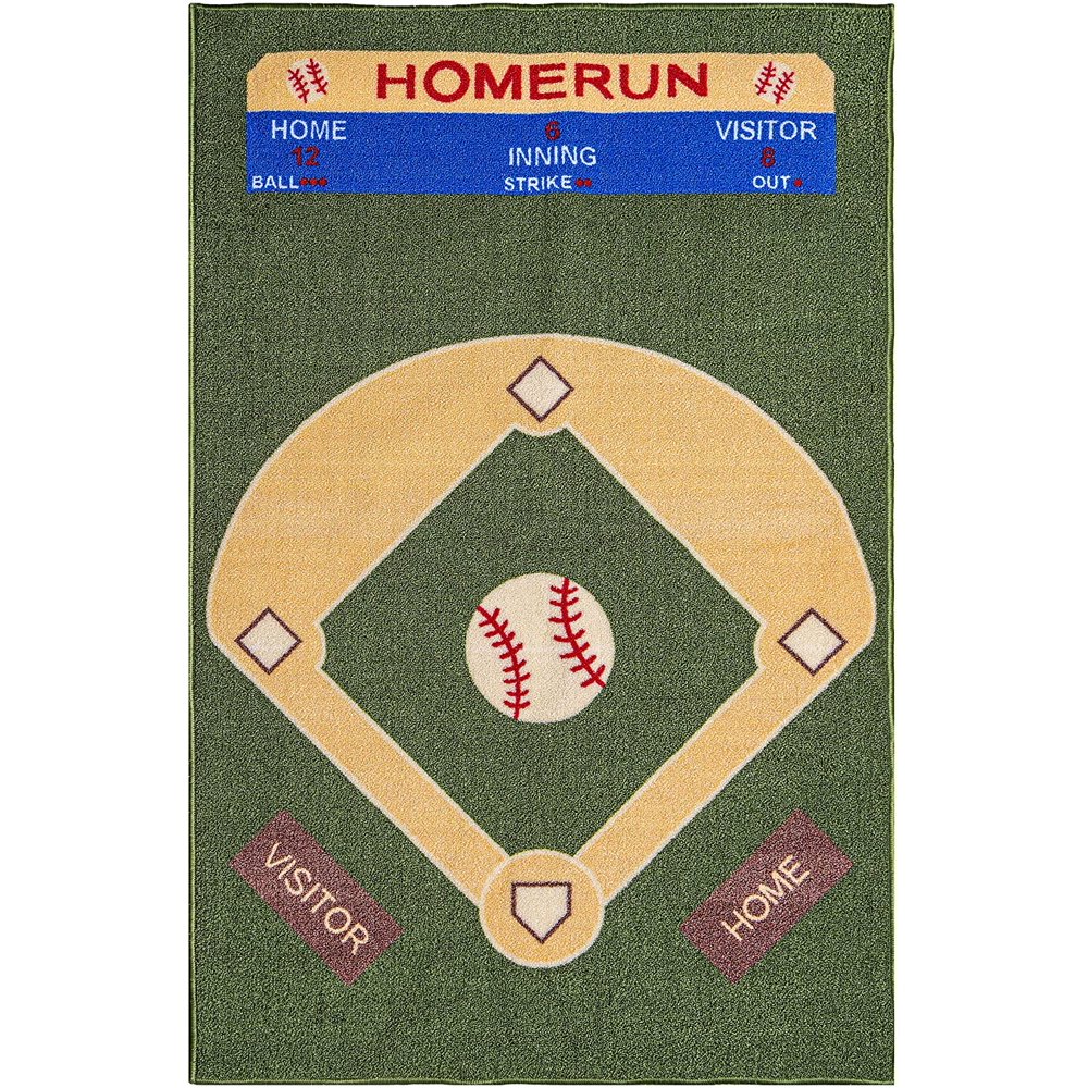 Baseball Field ground kids play Area Rug anti skid rubber backing 6'7 ...