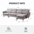 ZAFLY Sectional Sofa with Right Chaise, Linen 4-seater Couch with Metal ...