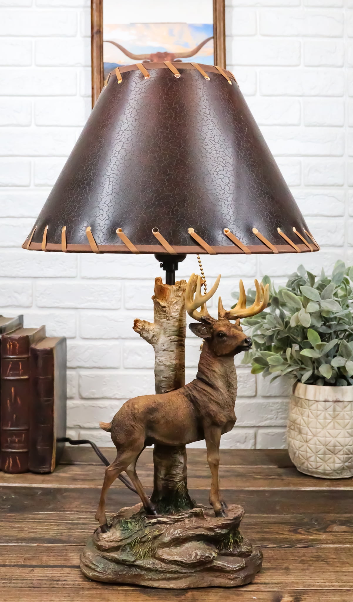 Rustic Country Grand Elk Stag Deer By Birch Tree Desktop Table Lamp ...