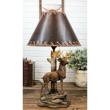 Rustic Western Plains Bison Buffalo Table Lamp on Sloped Rocks by Tree ...