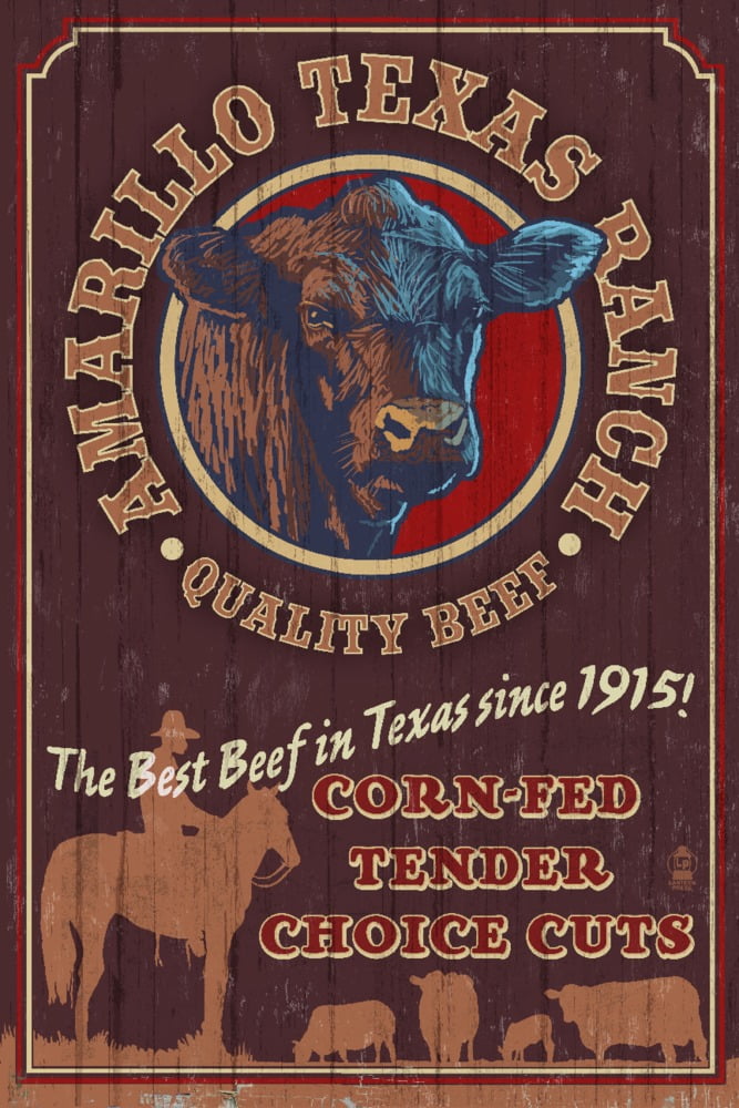 Amarillo, Texas, Cattle Ranch Vintage Sign (12x18 Wall Art Poster, Room ...