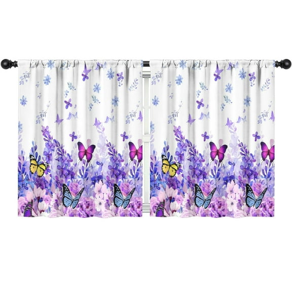 Blackout Kids Curtains,White Purple Butterfly Flower Pattern Childrens ...