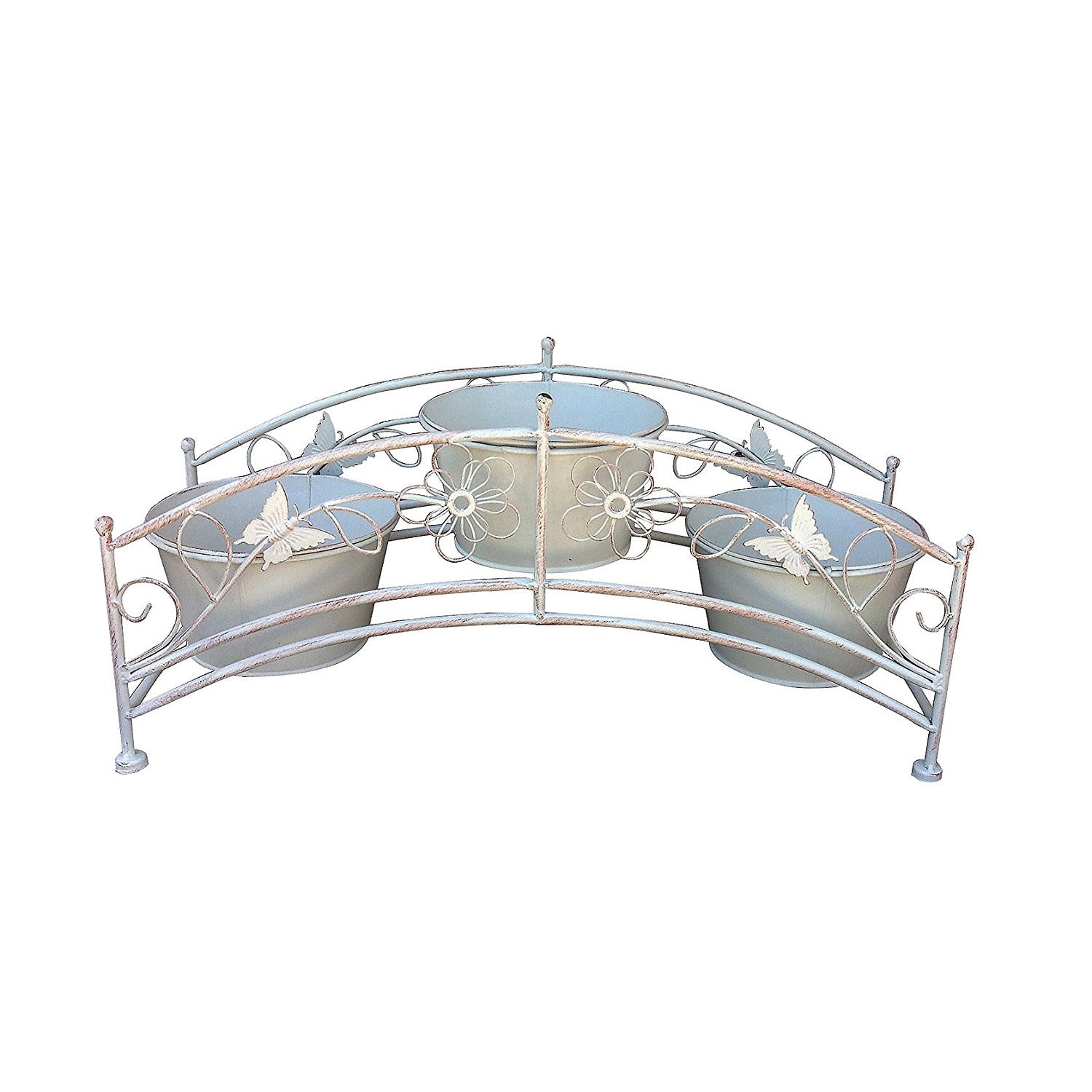 Antique White Iron Shaped Bridge with Three Planter Holders for Indoor ...