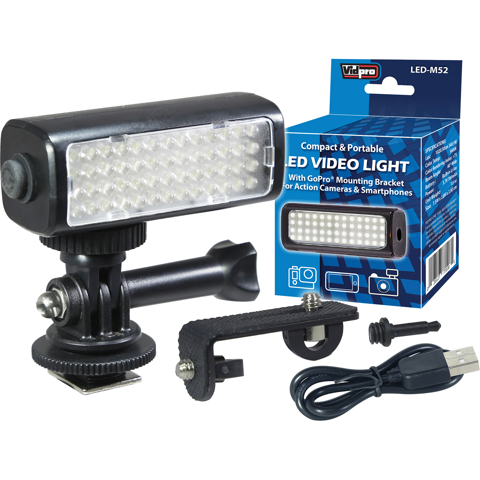 Vidpro LED-M52 LED Video Light for Action Cameras & Smartphones with ...