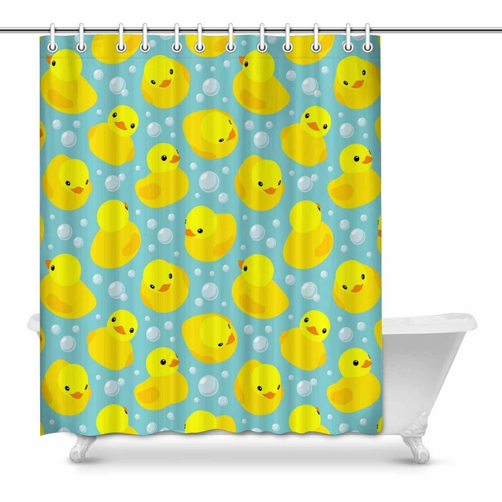 Mkhert Cute Yellow Rubber Ducks And Bubbles House Decor Shower Curtain