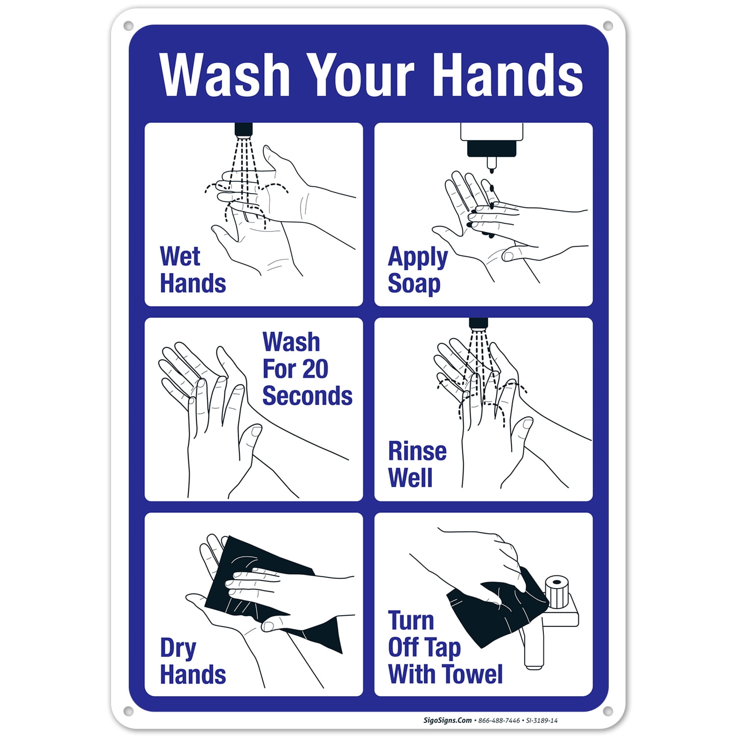 Hand Washing Sign, 6 Steps Hand Washing Sign, 10x14 Aluminum - Walmart.com