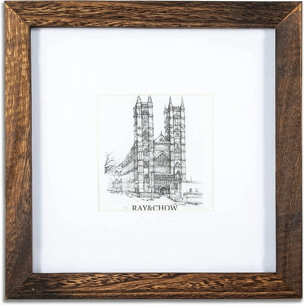 AmPm 8x8 inch Rustic Brown Matted Square Picture Frame - Made to ...