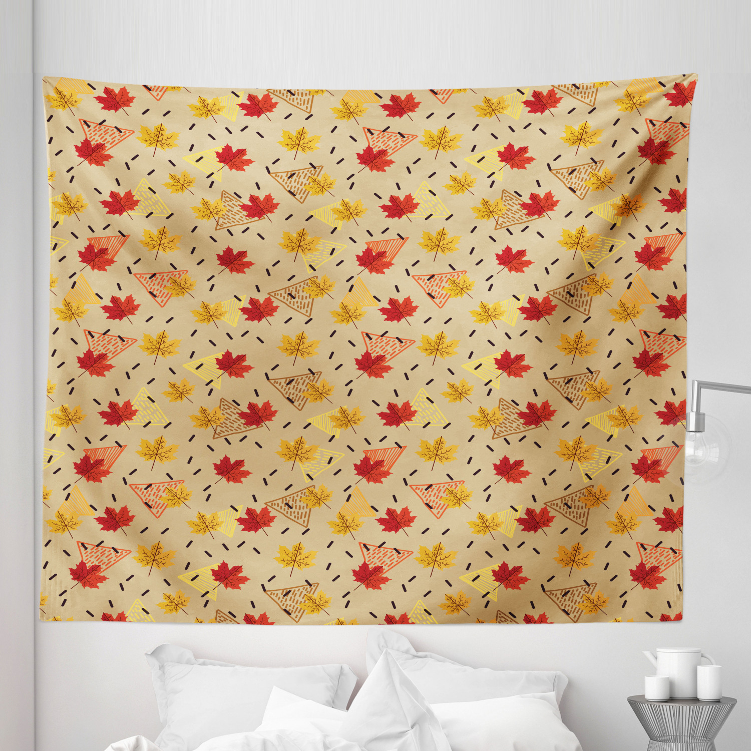Fall Colors Tapestry, Earthy Autumn Themed Pattern of Hand Drawn ...