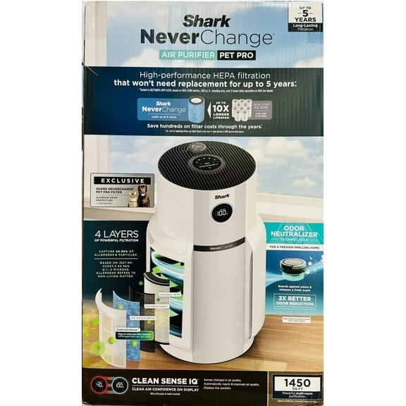 Shark NeverChange Air Purifier, 5-Year HEPA Filter, Captures 99.98% of ...