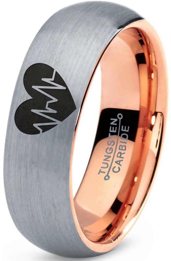 Tungsten Heart Beat HeartBeat Emoji Line CPR EMT Band Ring 7mm Men ...