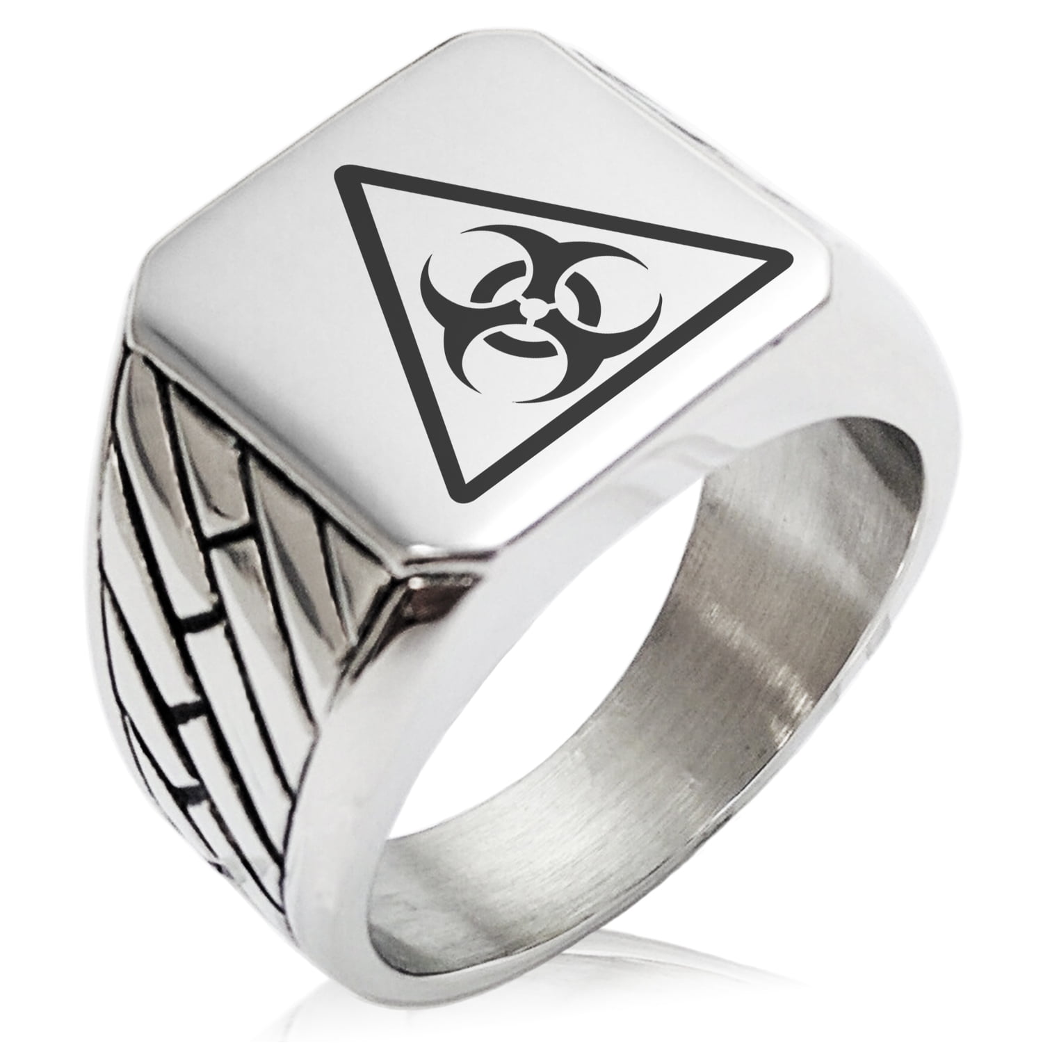 Stainless Steel Biohazard Triangle Geometric Pattern Biker Style ...
