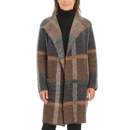 Joseph A Open Front Pockets Relaxed Fit Sweater Cardigan, Beige Plaid ...
