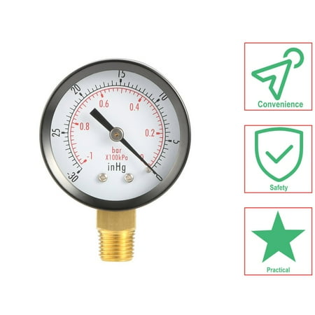 Dry Utility Vacuum Pressure Gauge Blk Steel 1/4" NPT Lower Mount -30HG ...