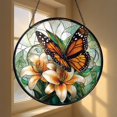 Butterfly Flower Scene Stained Glass Style Window Suncatcher ...
