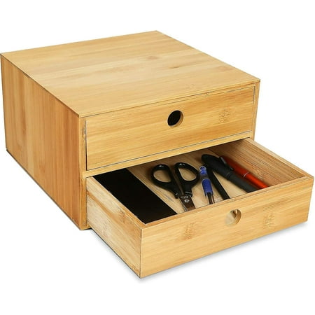 Bamboo Desk Organizer, 2 Tier Desk Drawer Desktop Storage Box Wood ...