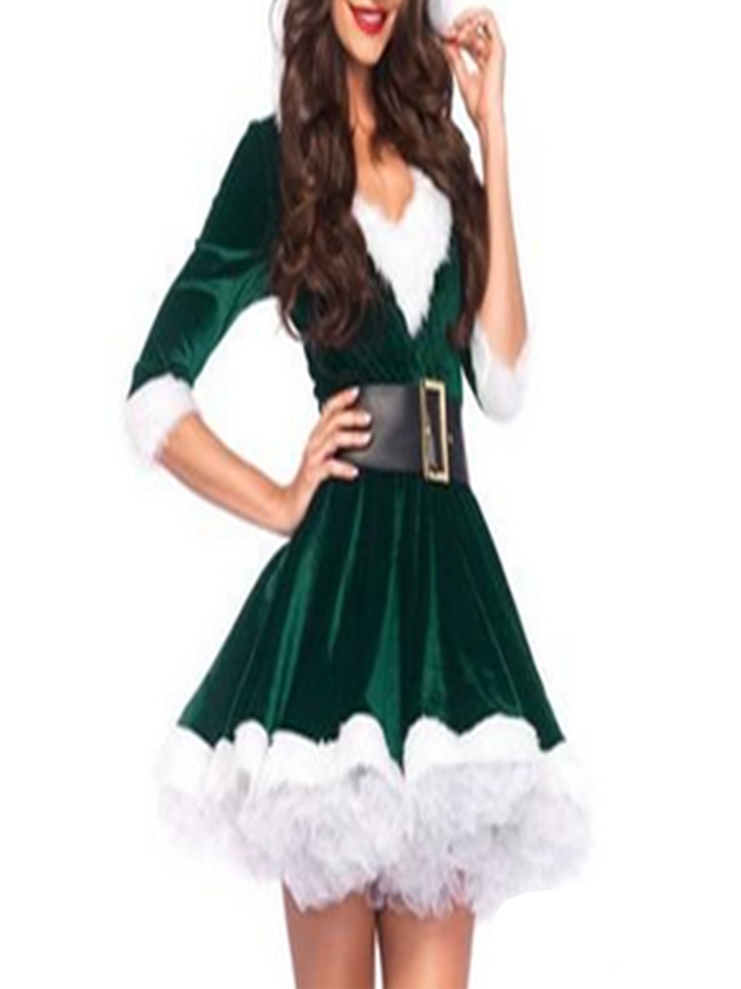 Gureui Women Christmas Mrs.Claus Santa Cosplay Costume Sexy V-Neck ...