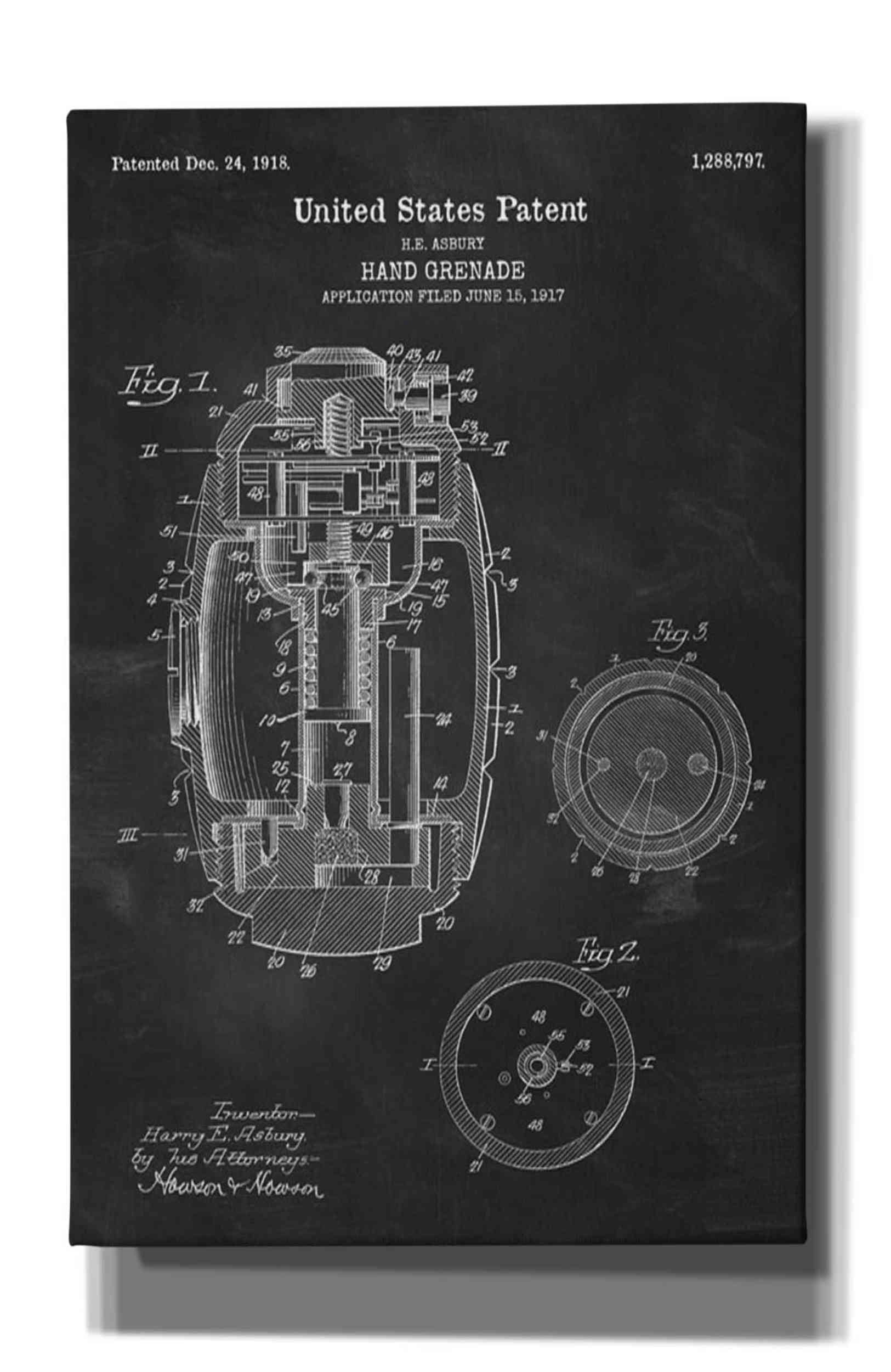 Epic Graffiti "Hand Grenade Blueprint Patent Chalkboard" Giclee Canvas ...