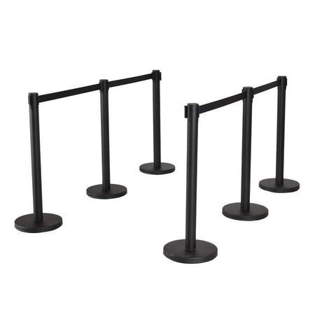 Costway 6Pcs Black Stanchion Posts Queue Pole Retractable Belt Crowd ...