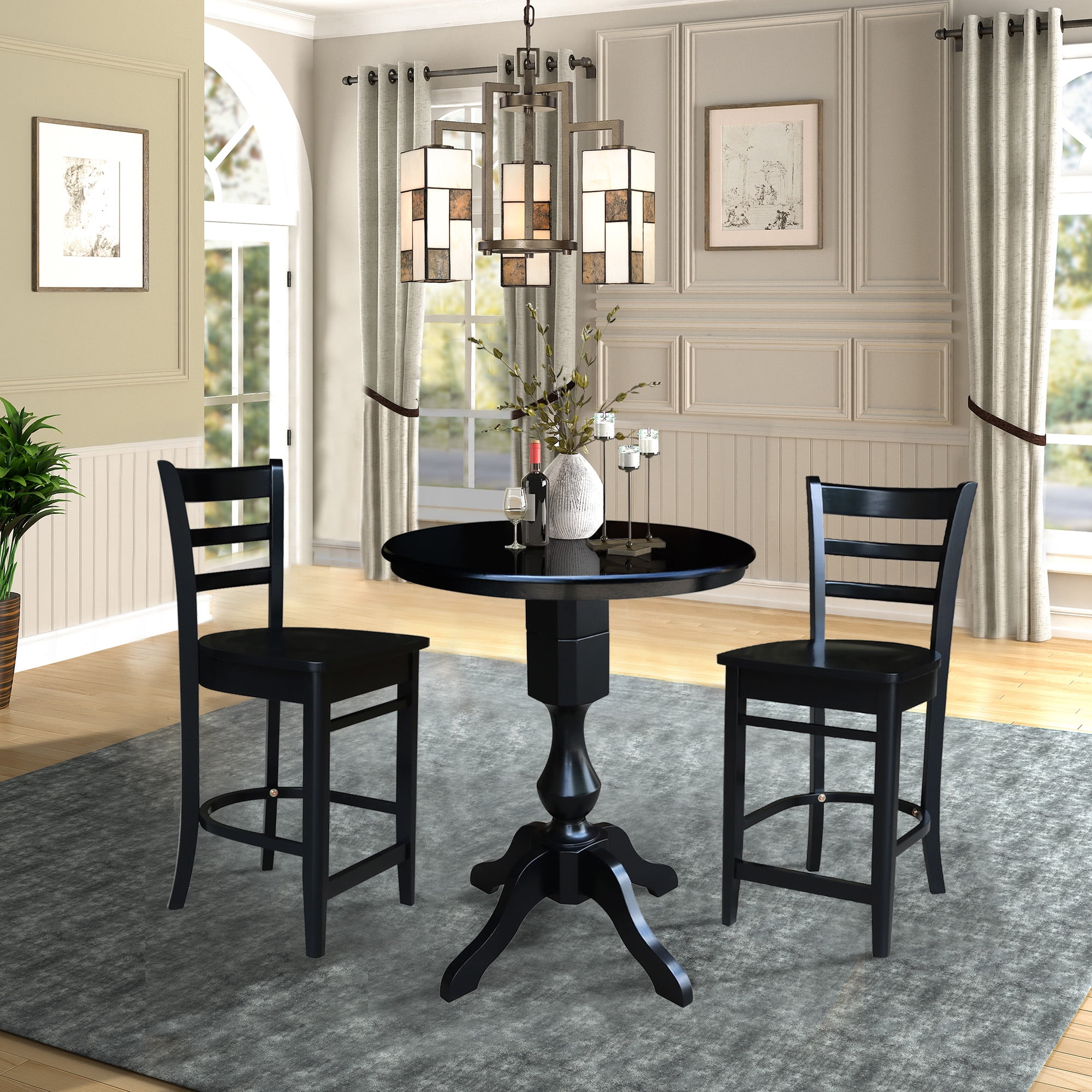 30'' Round Solid Wood Counter Height Pedestal Dining Table with 2 Emily ...