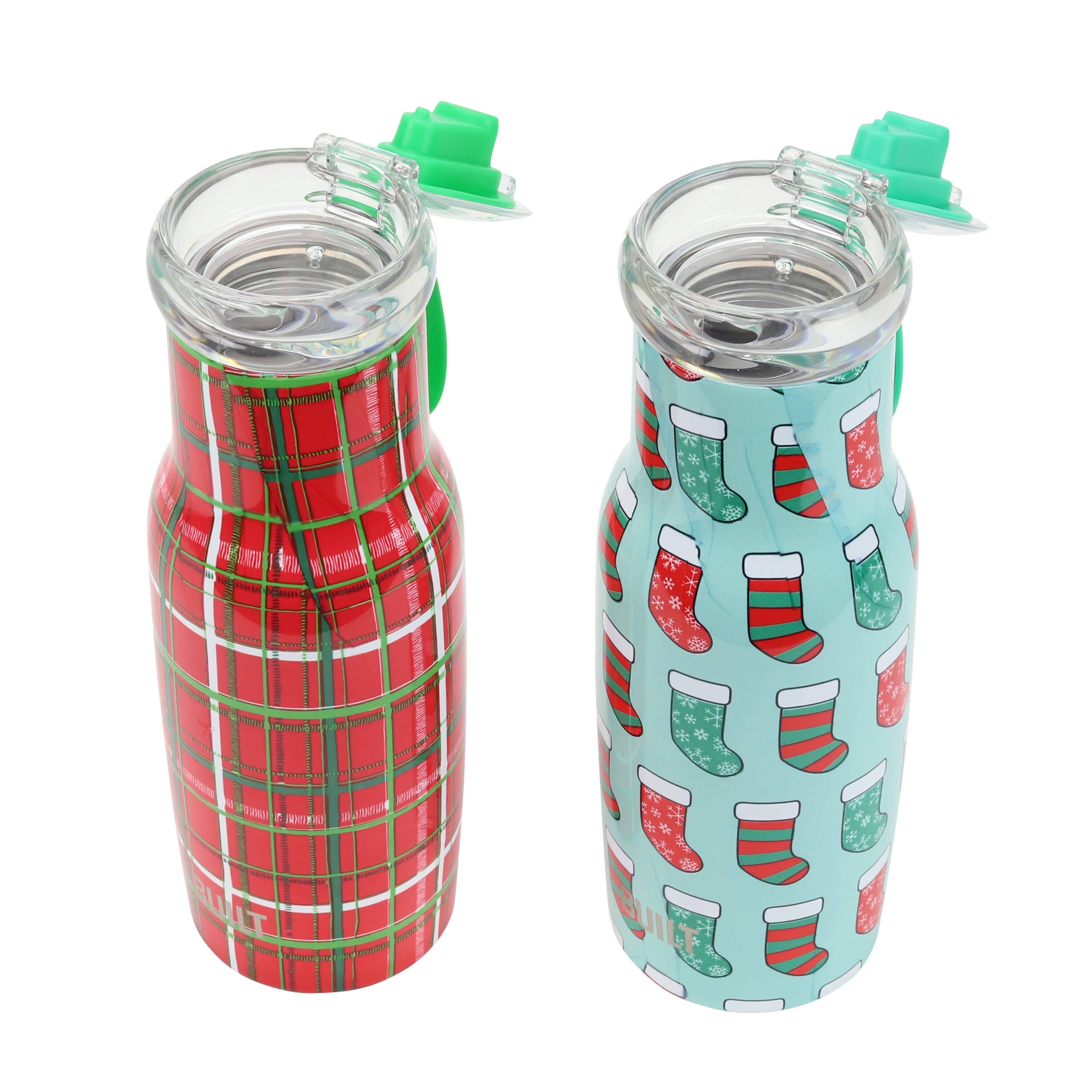 Built Holiday Bottles 18oz Stainless Steel, Plaid and Stockings Set of ...