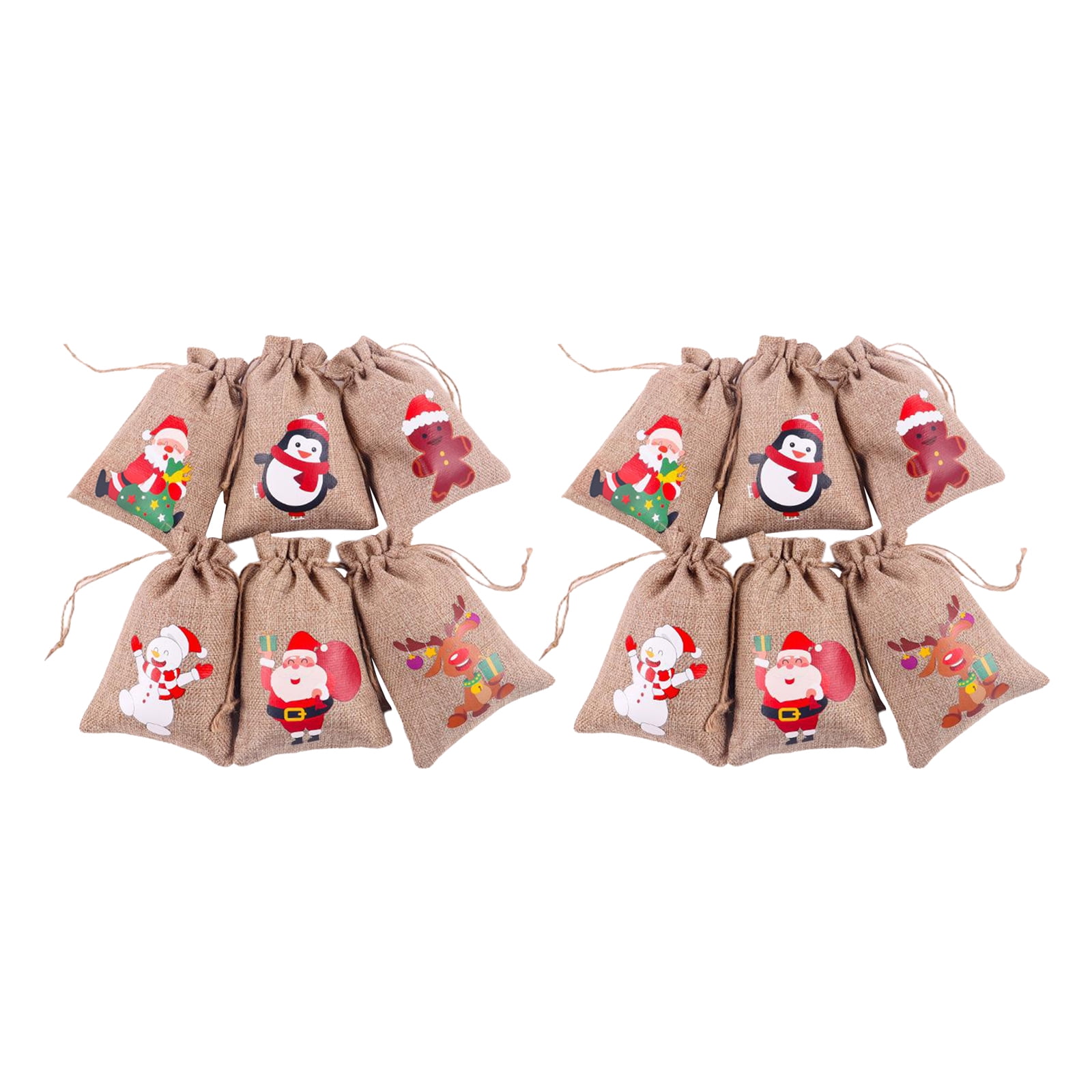 12pcs Christmas Drawstring Gift Bags Small Cute Burlap Bag Mini ...