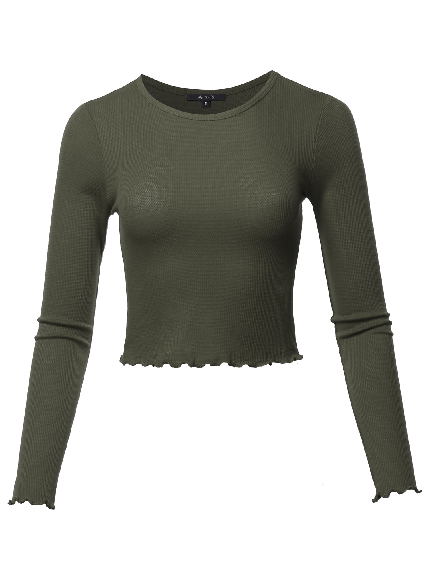 A2Y Women's Cropped Lightweight Long Sleeve Merrow Edge Thermal Tops ...