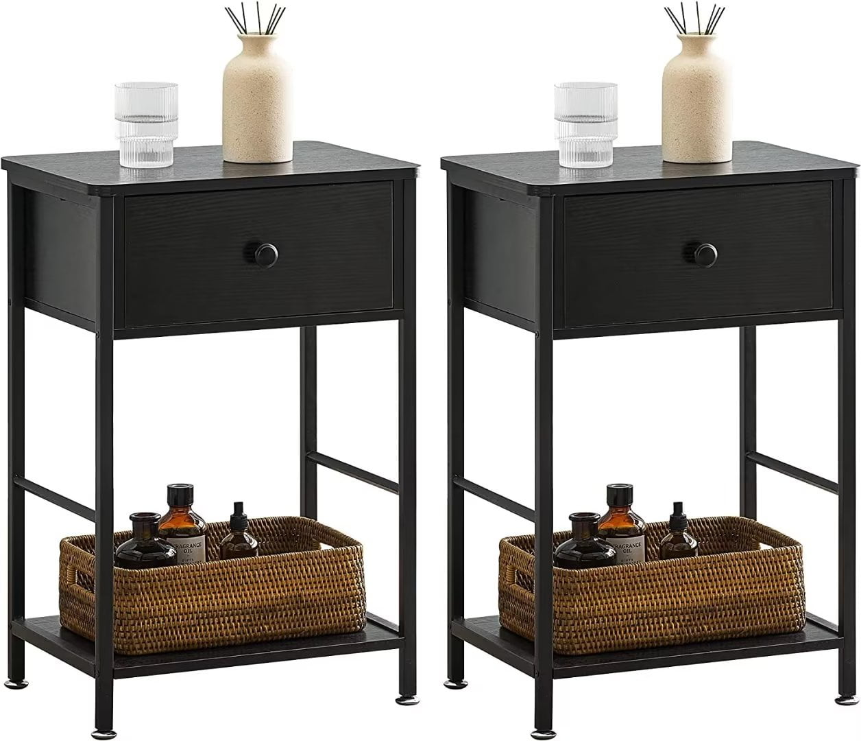 Simzone 2 Pack Nightstand with Drawer and Shelf Wood End Table Side ...