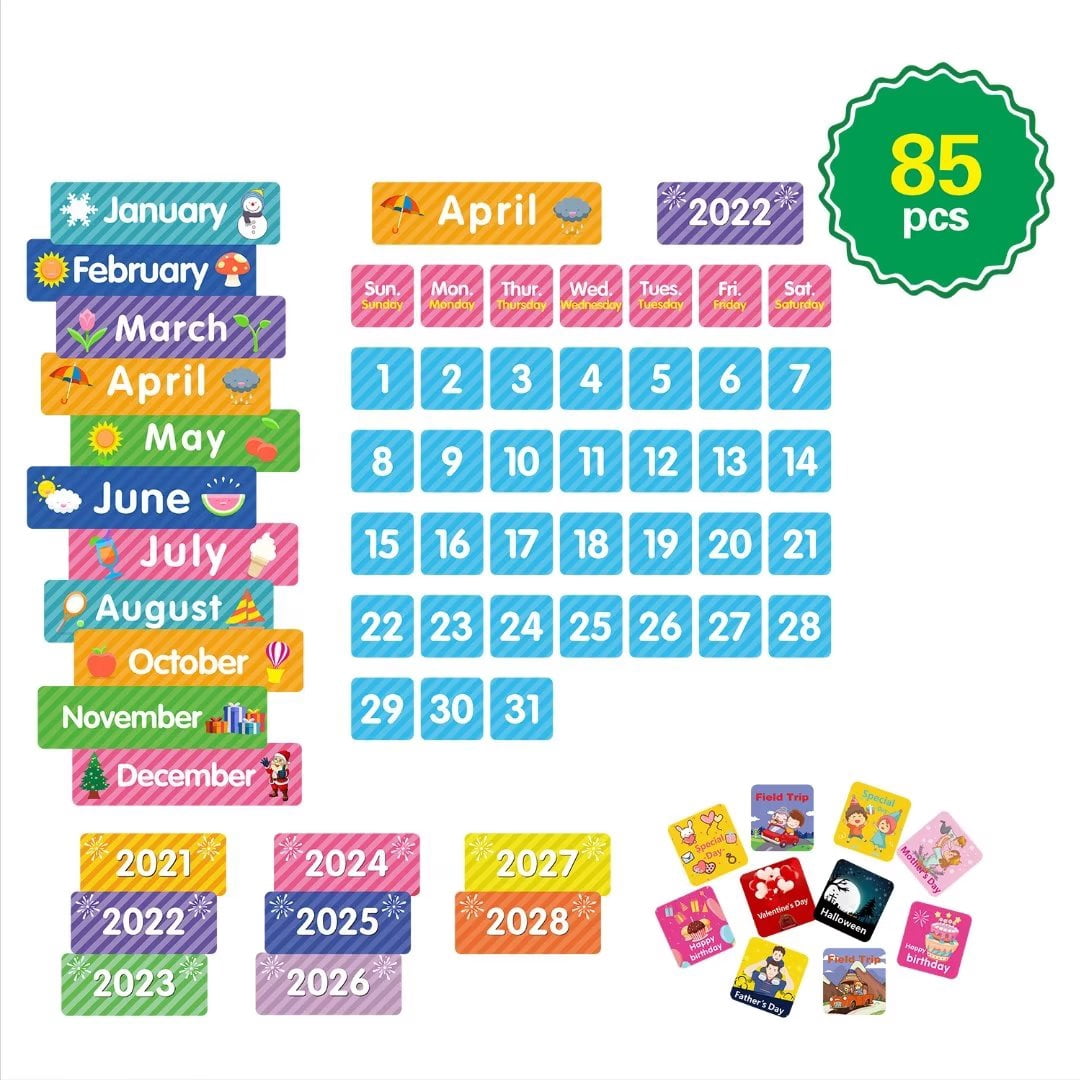 KEEPJOY 85 Pieces Calendar Pocket Chart Cards for Kindergarten and Home ...