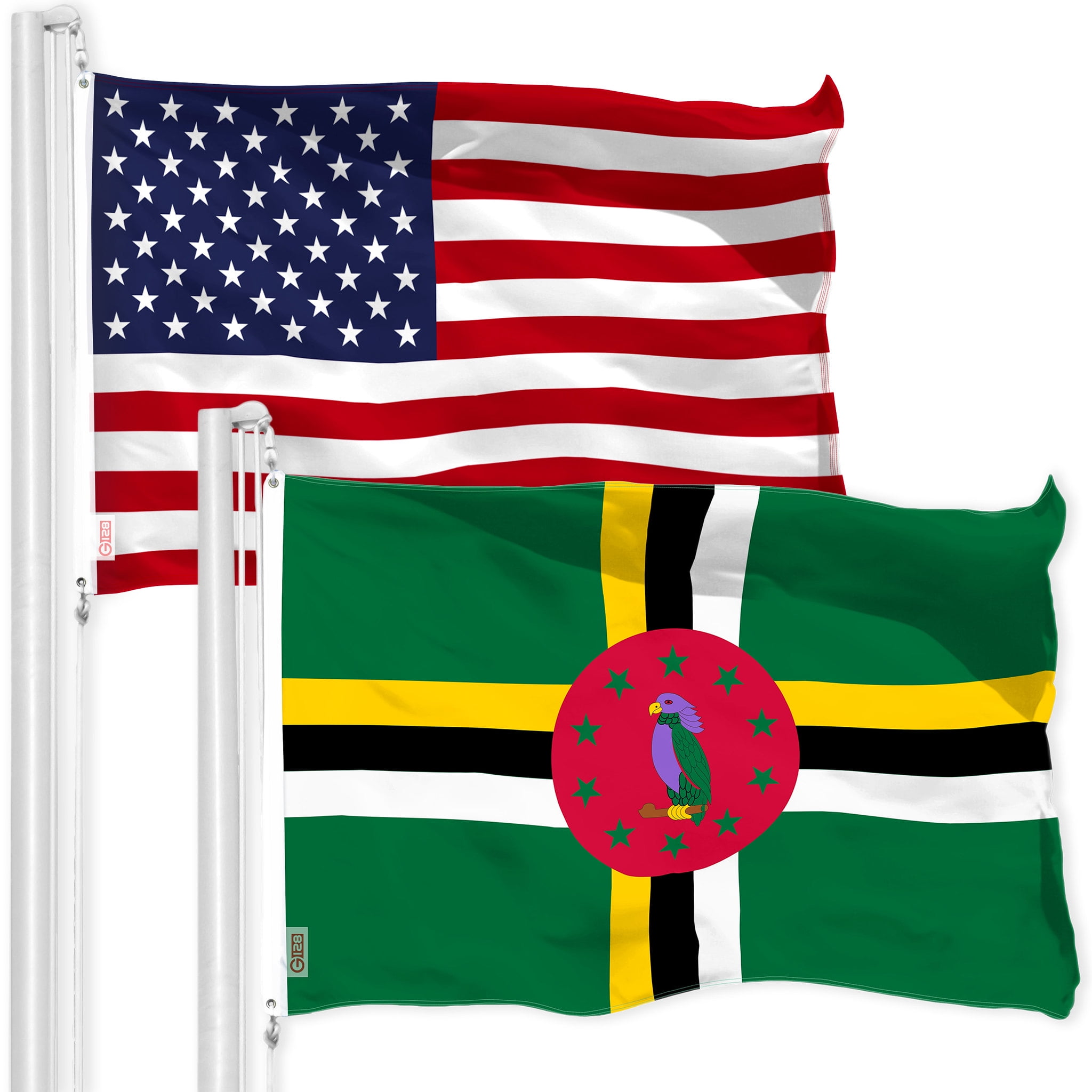 G128 Combo Pack: American USA Flag 3x5 Ft & Dominica Dominican Flag 3x5 ...