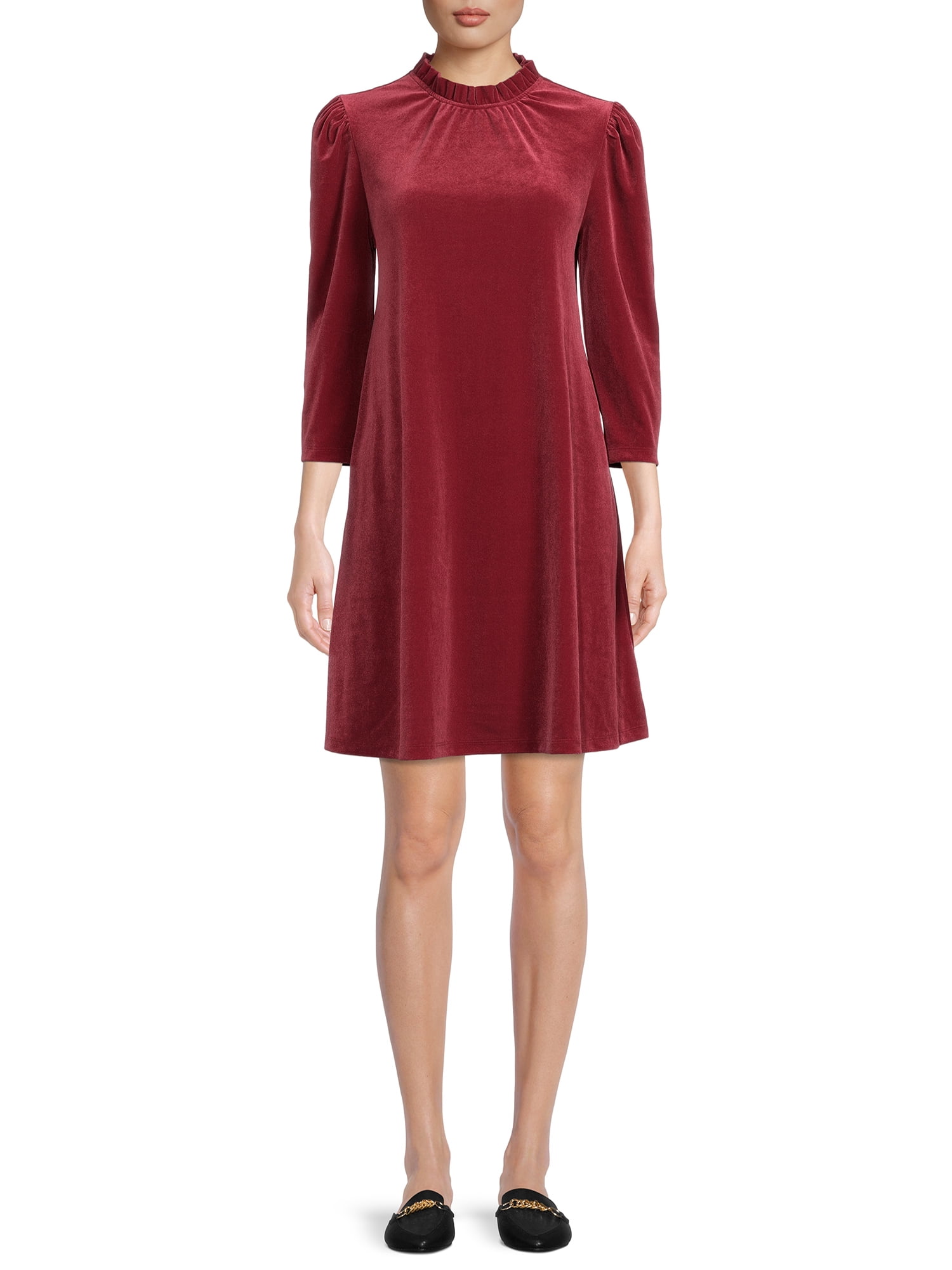 Time and Tru Women’s Velvet Dress with 3/4-Length Sleeve - Walmart.com