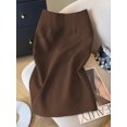 Brown Pencil Skirt With Front Button Closure And Front Split Hem ...
