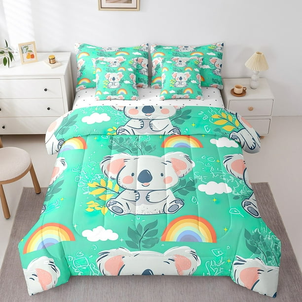 Cartoon Koala Full Comforter Set,7 Pieces Cute Clouds Rainbow ...