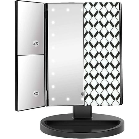 Portable LED Small Vanity Mirror Seamless Square Art Deco Trifold ...