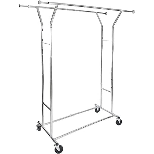 Lineslife Double Clothing Rack with Wheels, Rolling Clothes Rack Heavy ...