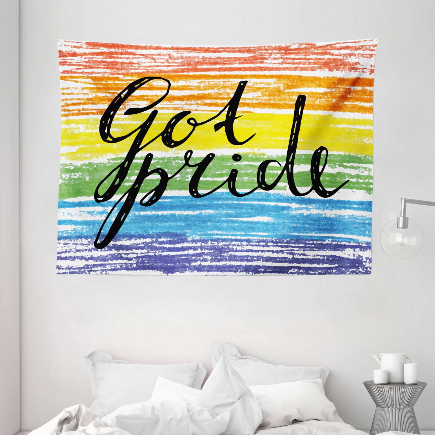 Pride Decorations Tapestry, Got Pride Sketchy Handwriting Grunge Crayon ...