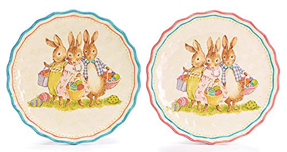 Set of 2 Easter Bunny Rabbit Decorative Plates Storybook Designs ...
