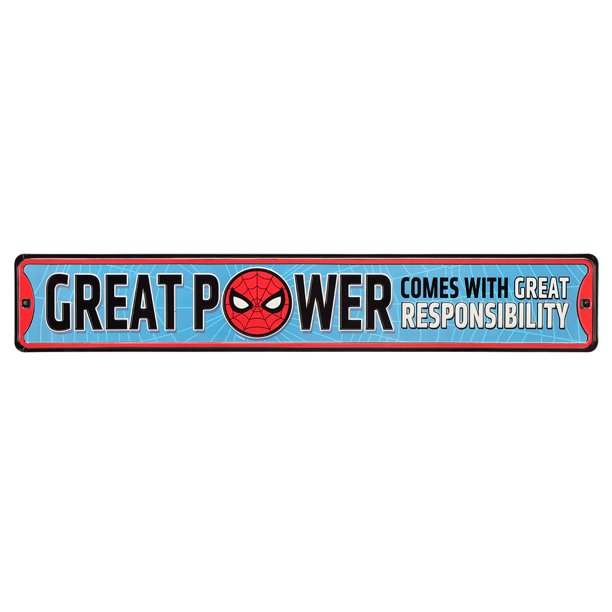 Spider-Man Great Power Embossed Metal Street Sign - Walmart.com
