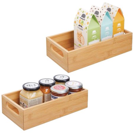 Bamboo Wood Compact Food Storage Bin with Handle for Kitchen Cabinet ...
