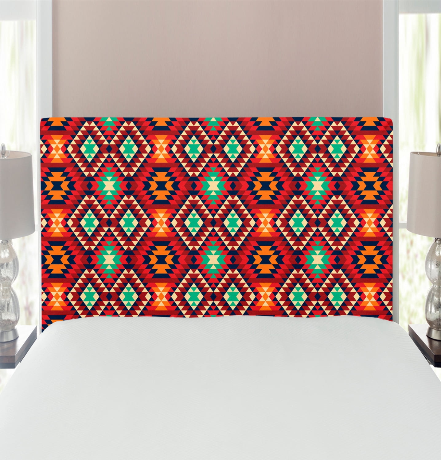 Tribal Headboard, Geometric Triangle Motif Zig Zag Folk Art Style Print ...