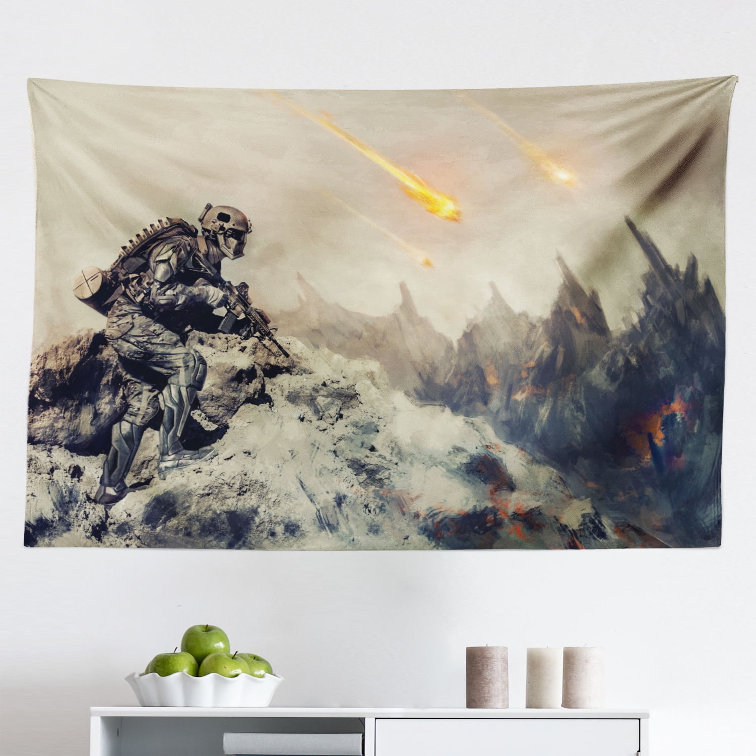 Outer Space Tapestry, Odd Alien Celestial Body with Small Planets Hero ...