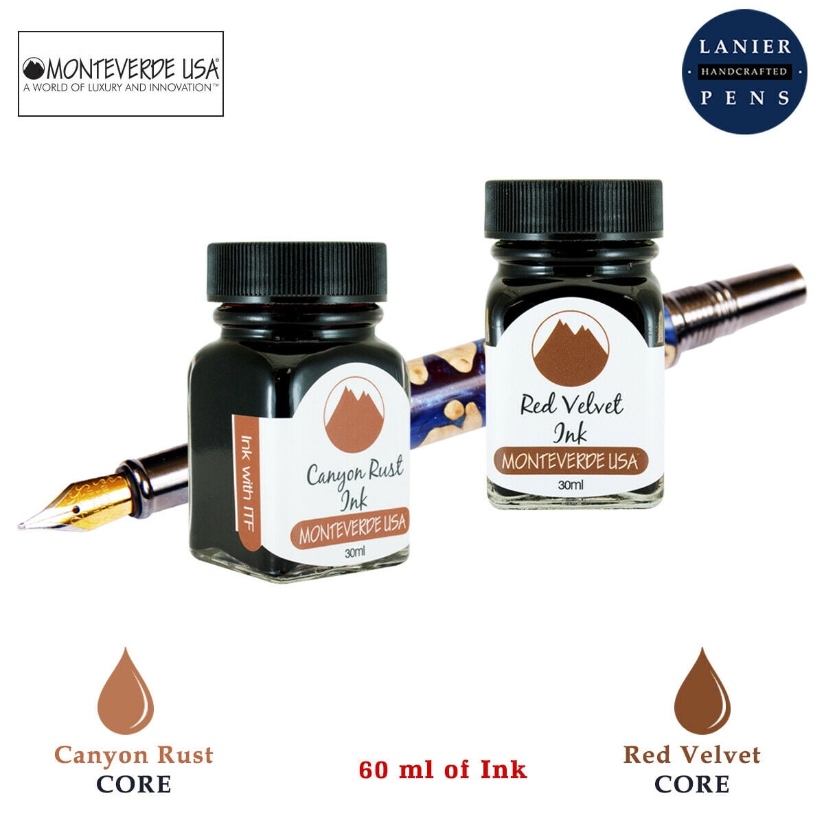 Monteverde 60ml Core Fountain Pen Ink Bottle (30ml Canyon Rust Ink ...