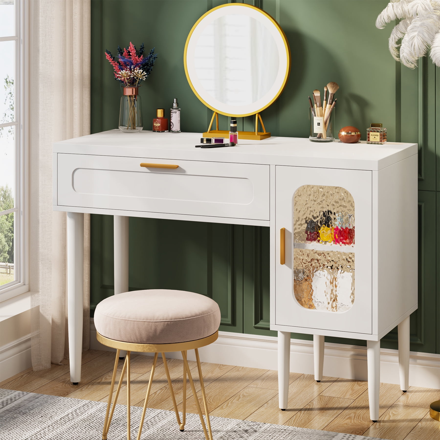 Tribesigns 43" Vanity Desk with Large Drawers and 2-Tier Storage ...