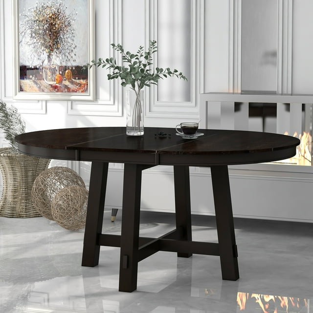 Royard Oaktree Round Extendable Dining Table Farmhouse Extendable ...