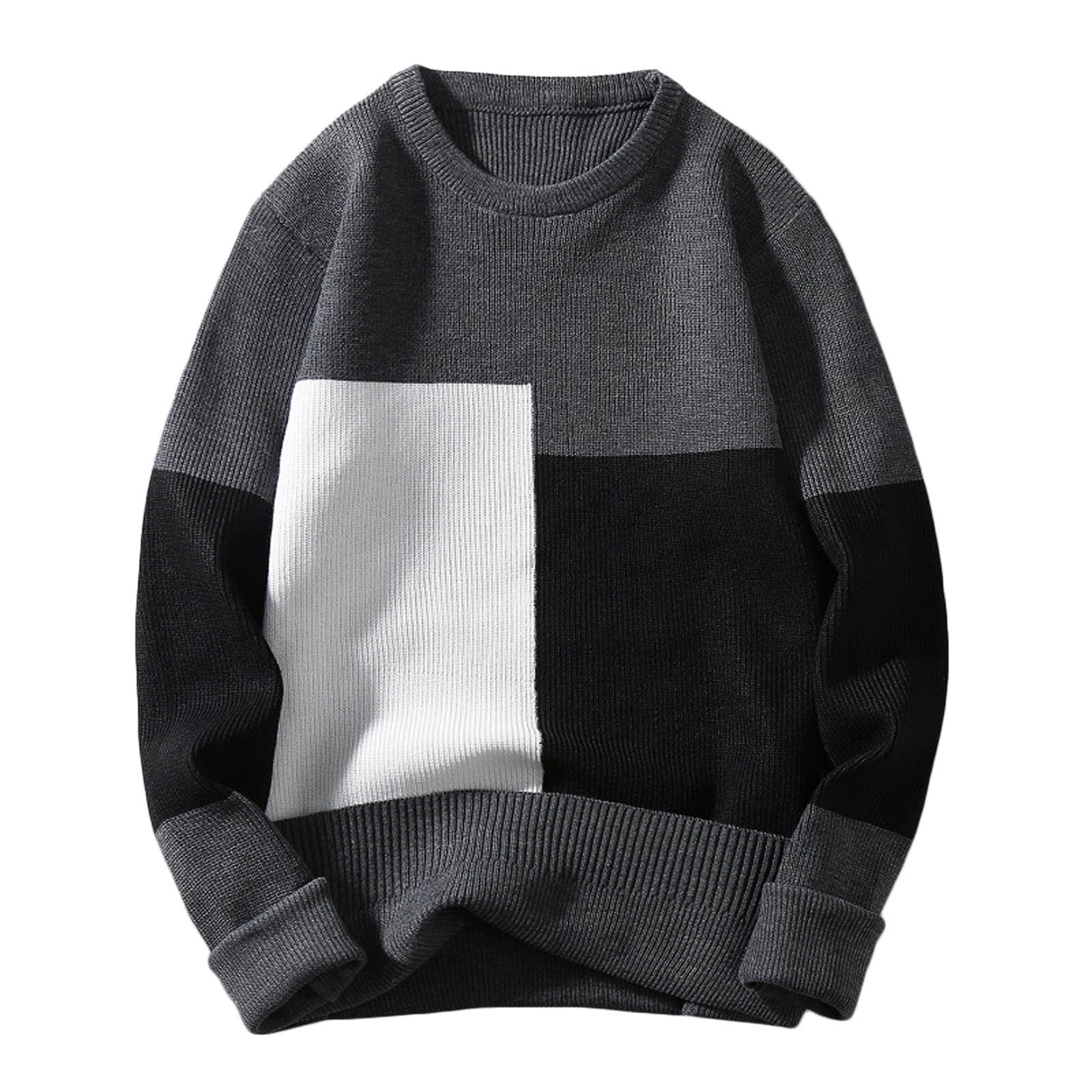 Oversized Sweaters for Men Color Patchwork Sweater Knit Jumper Pullover ...