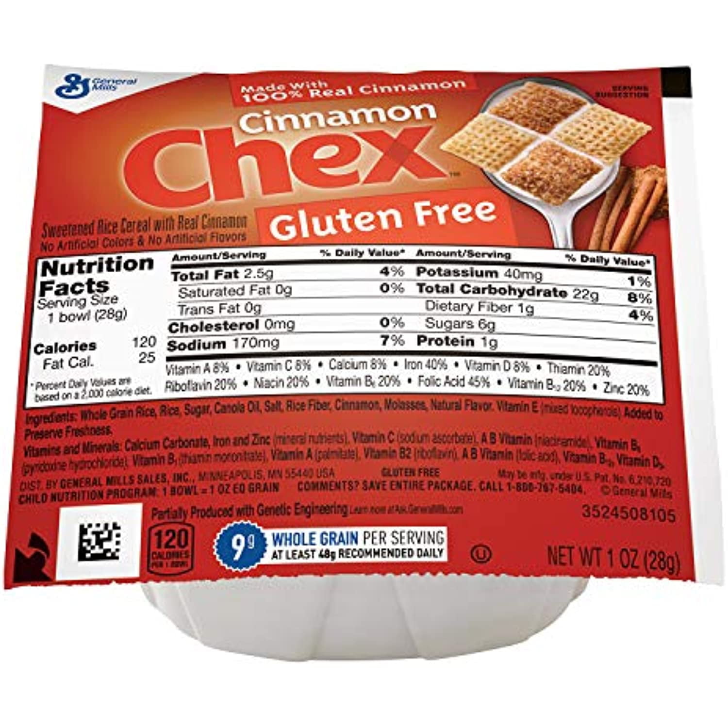 Cinnamon Chex Gluten Free Bowlpak Cereal, 1 Ounce (Pack of 96 ...