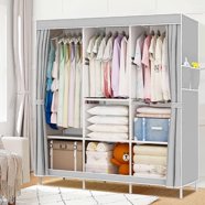 Portable Closet Wardrobe for Hanging Clothes with 3 Hanging Rods and 7 ...