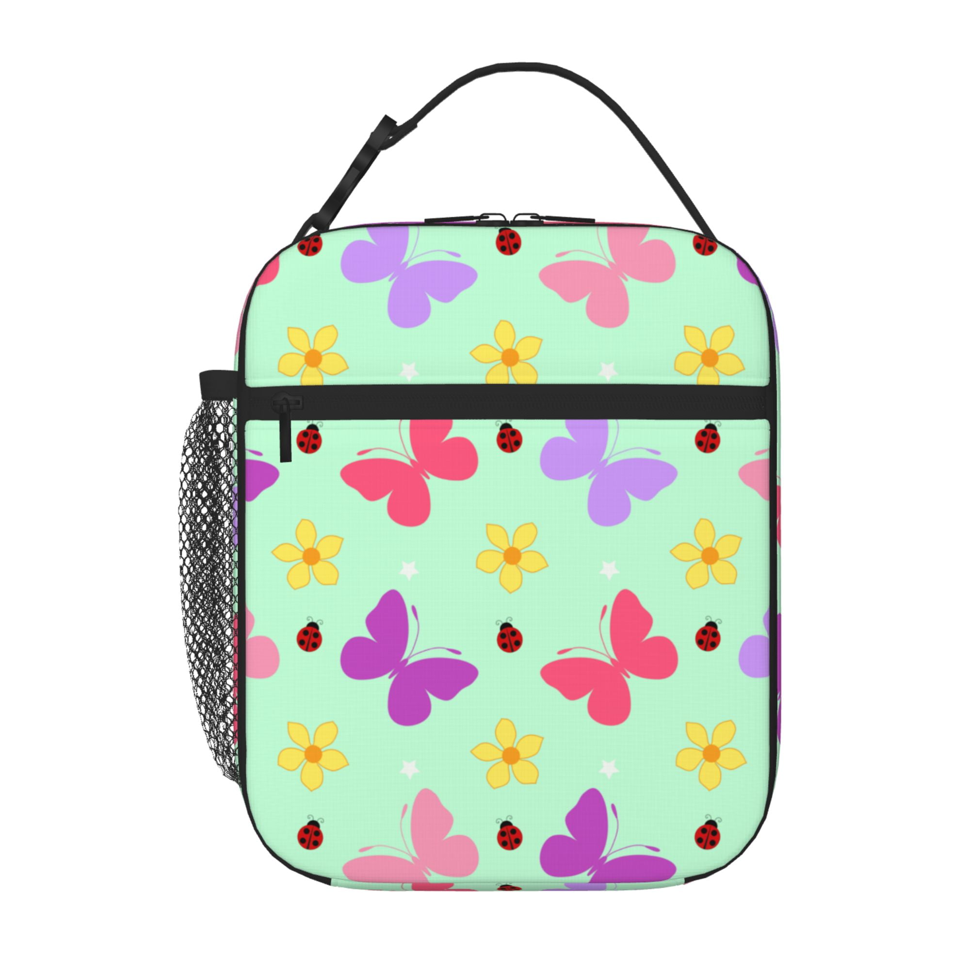 TEQUAN Portable Lunch Bag, Colorful Butterflies Flower Pattern Reusable ...