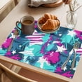 Abstract White Star Cotton Linen Placemats Set of 2, Pink Green Ink ...