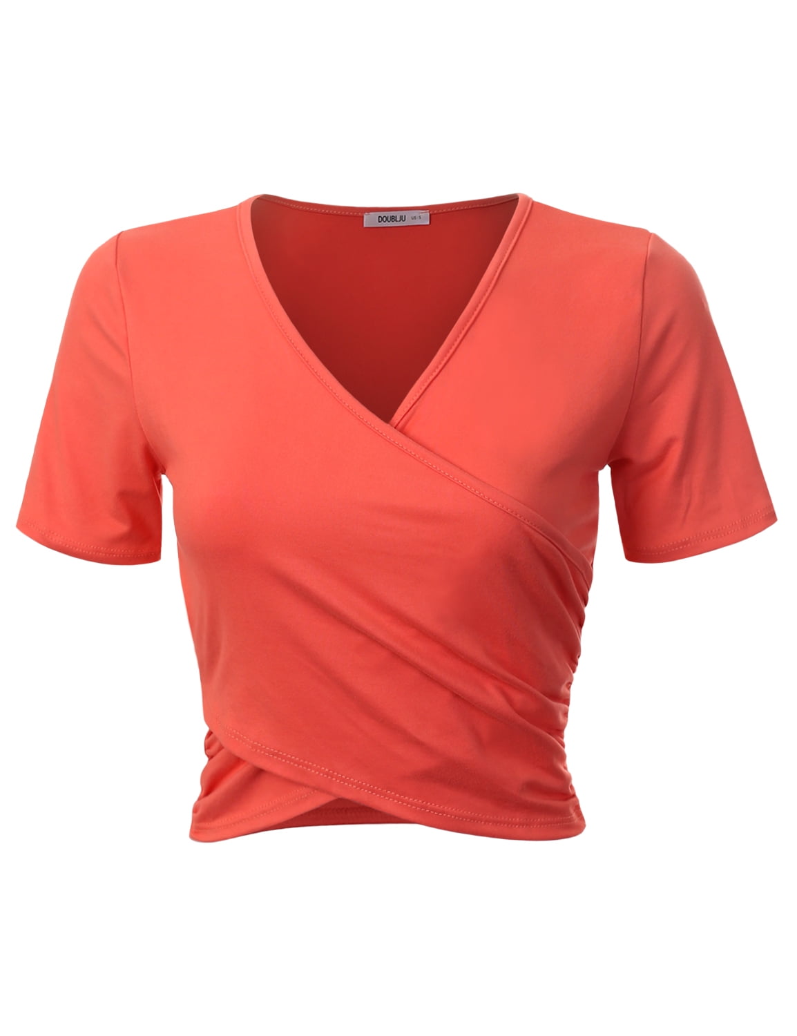 Doublju Womens Short Sleeve Surplice Neck Tight Fit Stylish Top ...
